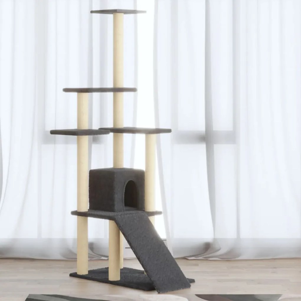 Škrabadlo pro kočky se sisalovými sloupky tmavě šedé 155 cm 171517