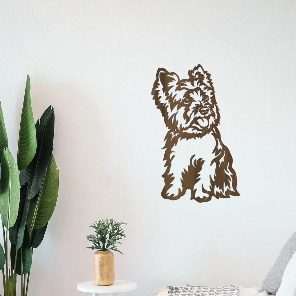 dřevo života Dřevěná dekorace psa Jorkšírský teriér Zvolte rozměr (cm): 38x60, Zvolte barvu dekoru: Dub Sonoma