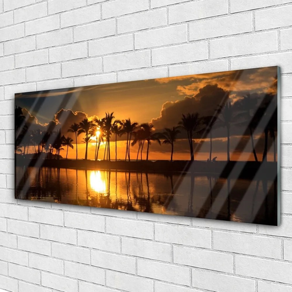 akrylový obraz Stromy Slunce Krajina 125x50 cm