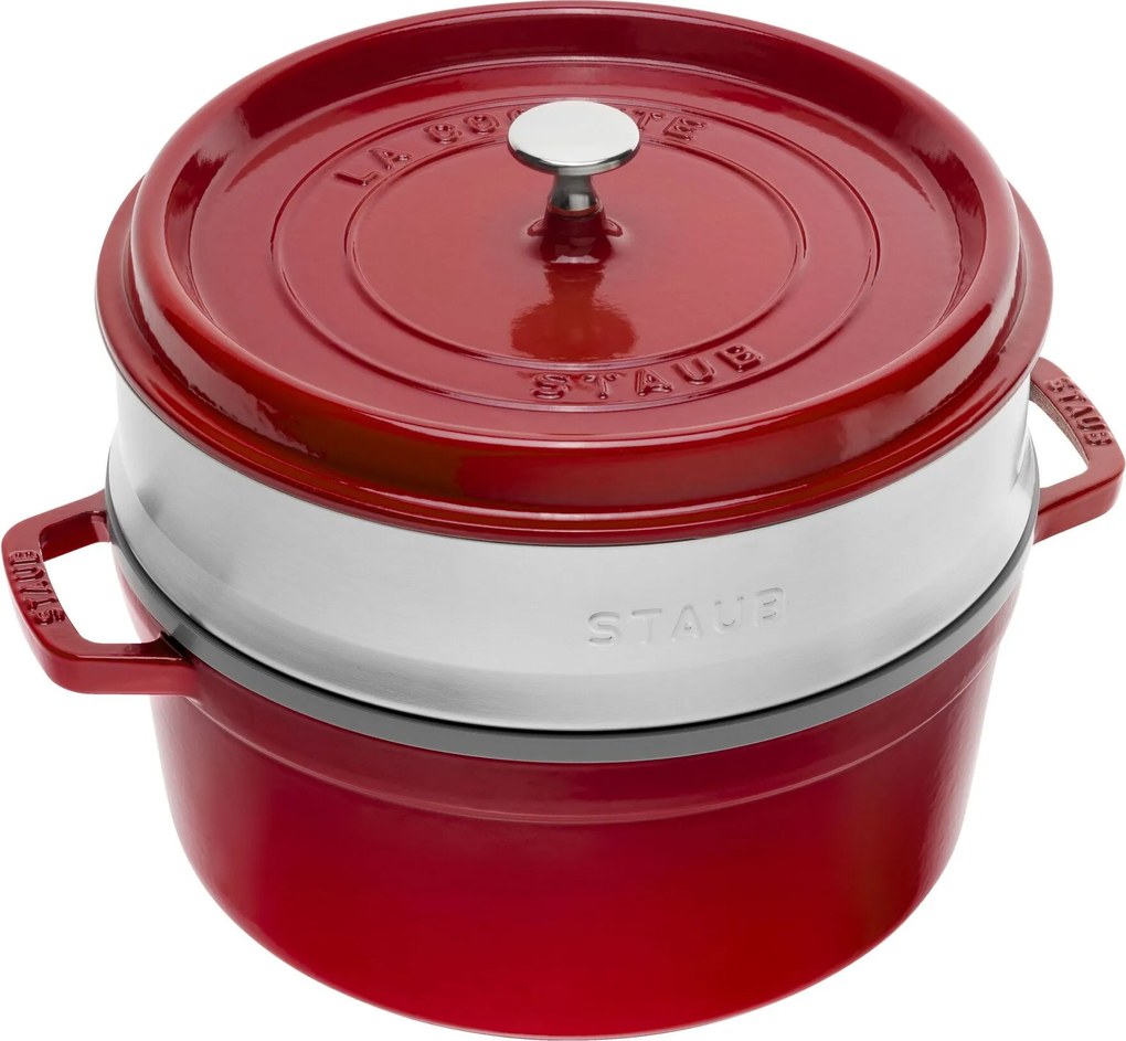 Staub Litinový hrnec s poklicí a s napařovací vložkou Cocotte, Ø 24 cm / 3,8 l, cherry 1010576