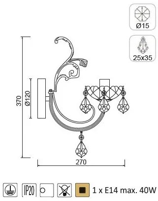 ACA DECOR Nástěnné svítidlo FABERGE max. 40W/E14/230V/IP20