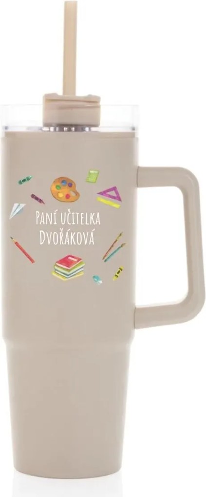 Personalizovaná cestovní termoska s průhledným víčkem pro paní učitelku/pana učitele (pomůcky)