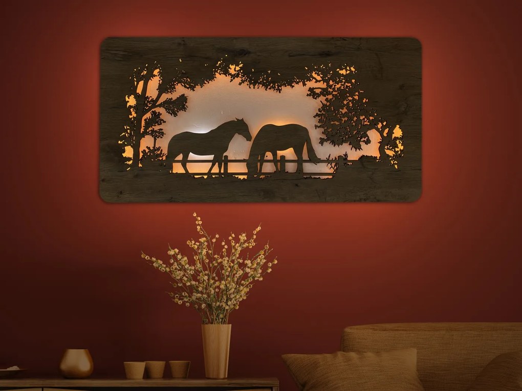 Li-Go "Koně" světelný obraz 230V 120x60cm provedení povrchu: dub světlý