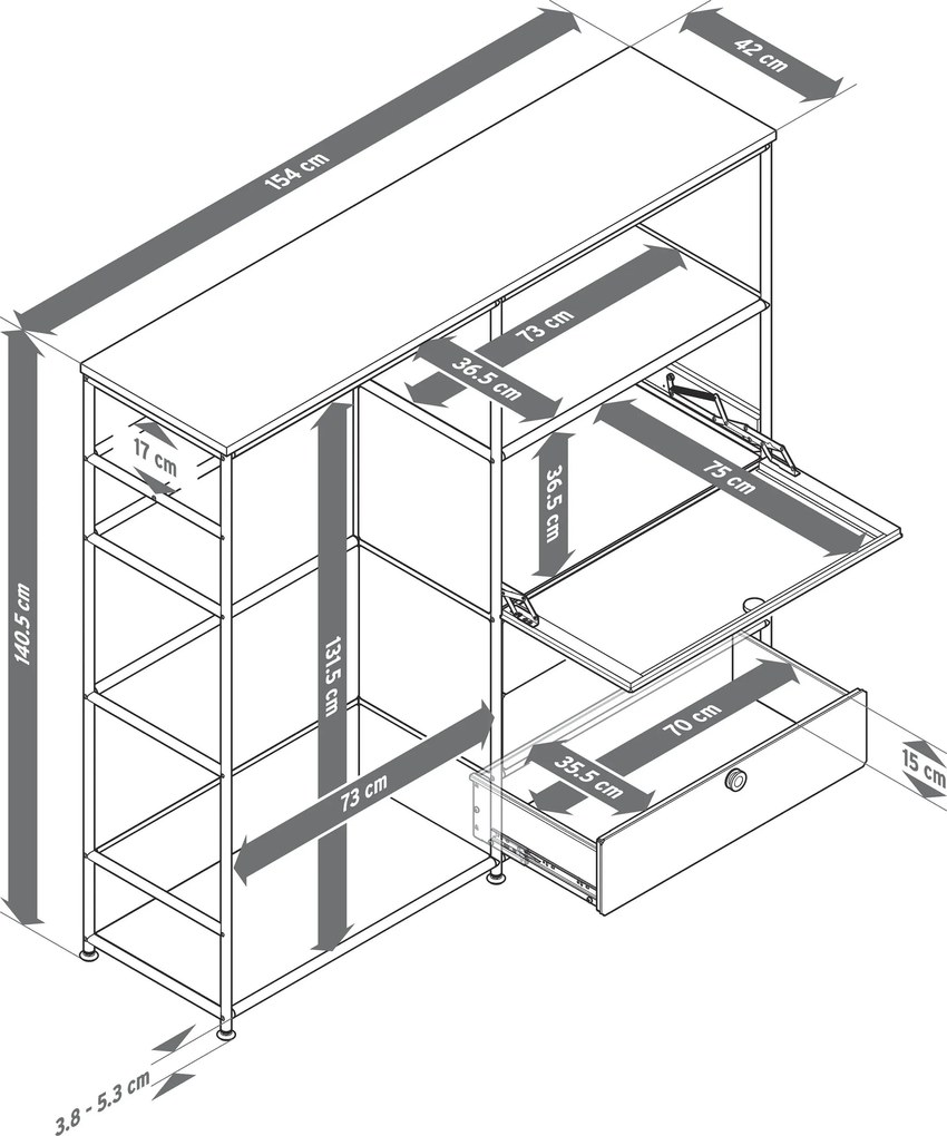Tchibo - Kovová skříň »Cn3« s dřevěnou deskou - barva: bílá