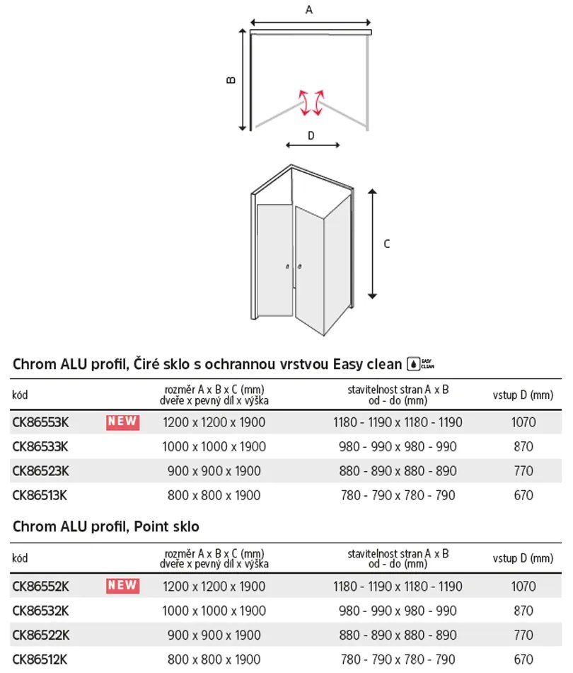 Mereo Mereo, Sprchový kout, Lima, čtverec, chrom ALU, dveře lítací, sklo Point, CK86532K