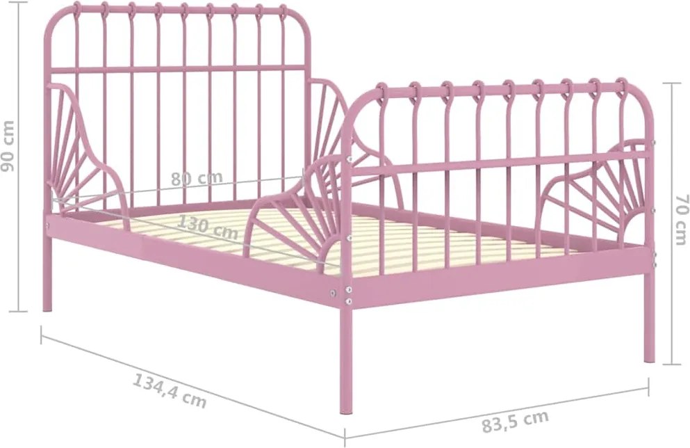Prodloužitelný rám postele růžový kov 80 x 130/200 cm 324743