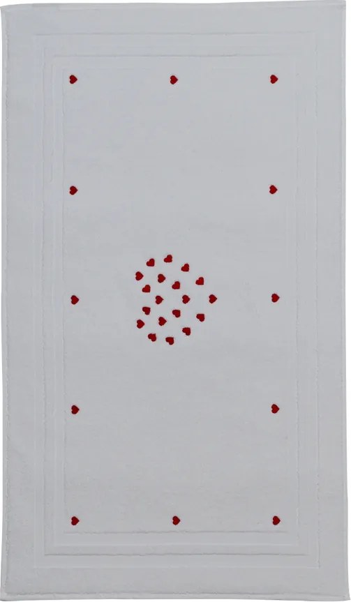 Soft Cotton Koupelnová předložka MICRO LOVE Bílá / červené srdíčka, 750 gr / m², Česaná prémiová bavlna 100% MICRO, S výšivkou, 50x90 cm