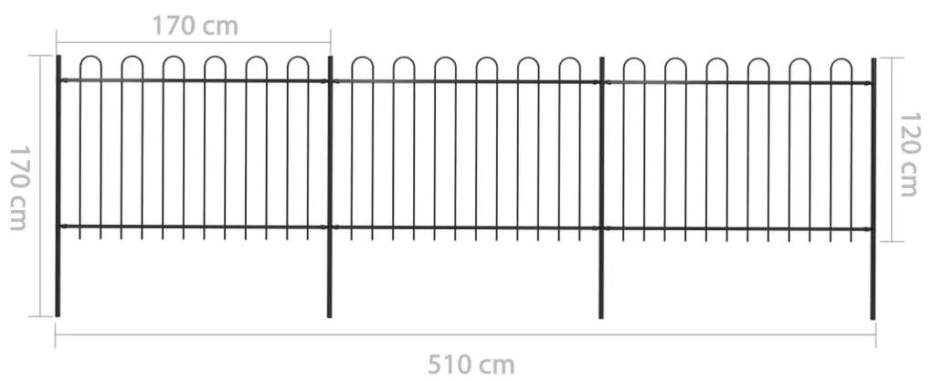 vidaXL Marketos Zahradní plot s obloukem nahoře ocelový 504 x 120 cm černý