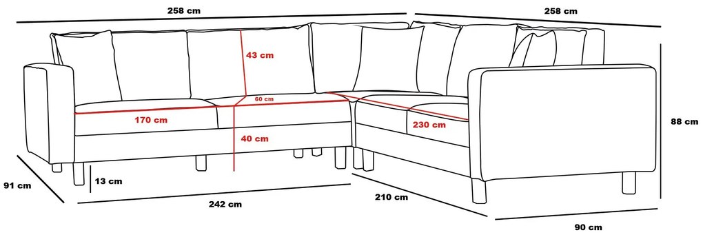 Hanah Home Rohová pohovka BERLIN krémová 258 cm