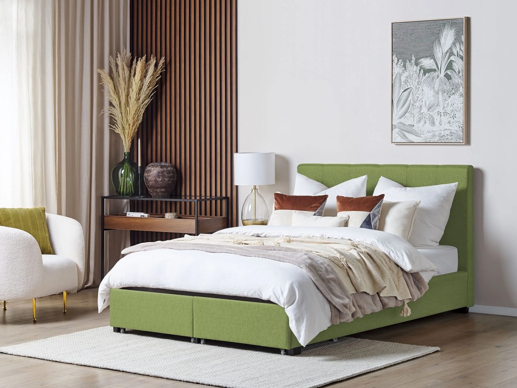 Čalouněná postel s úložným prostorem 140 x 200 cm zelená LA ROCHELLE Beliani