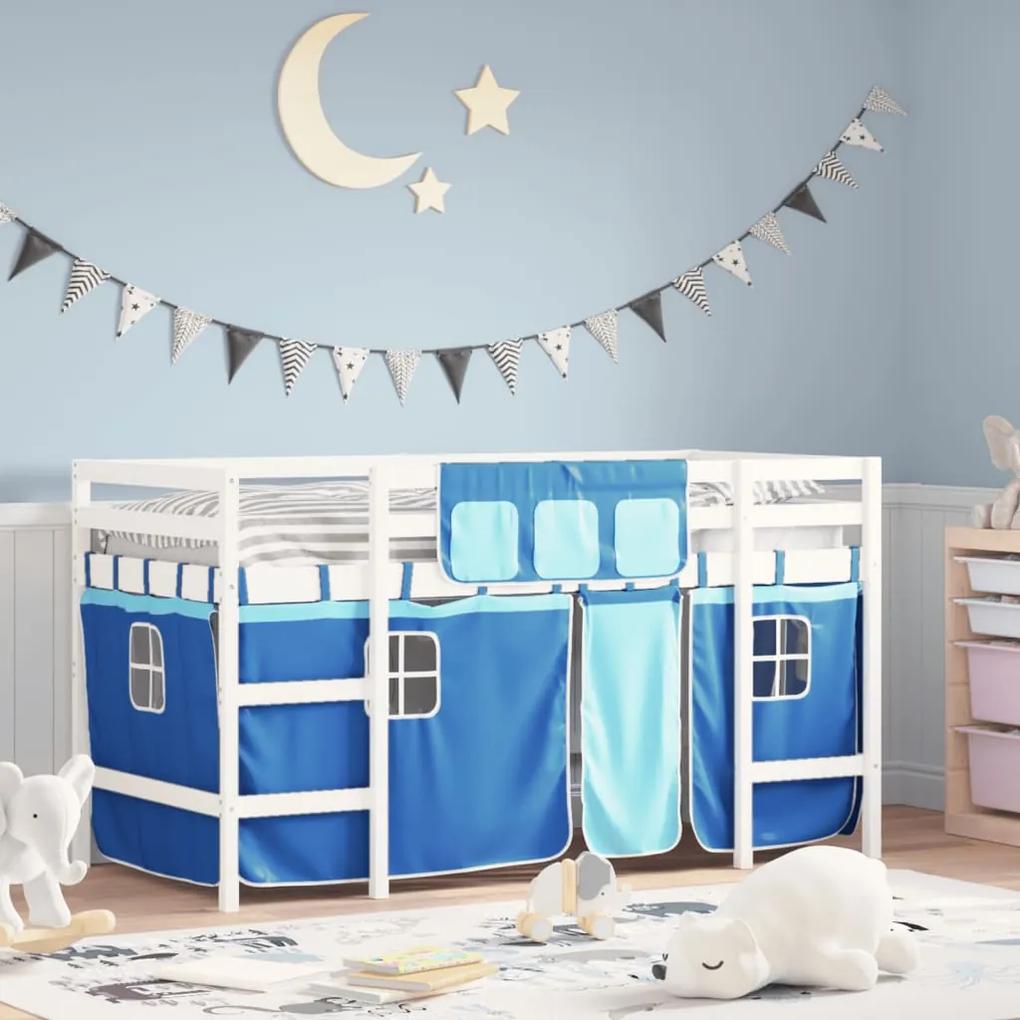 Dětská patrová postel se závěsy modrá 90 x 190 cm borovice,  3206977