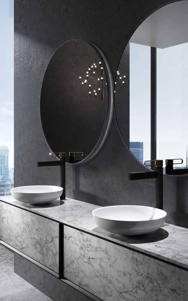 F-Design Zaffiro, vysoká umyvadlová baterie, černá matně-růžové zlato, FD1-ZFR-2L-25