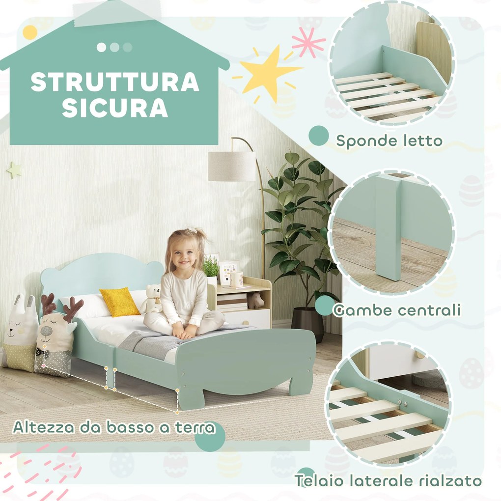 AIYAPLAY Montessori postel pro děti 3-6 let, 140x70 cm jednolůžková dětská postel s ochrannými zábranami a dřevěným rámem ve tvaru medvěda pro dětský…