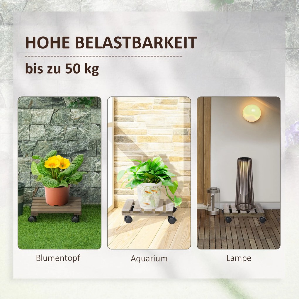 Outsunny sada 2 válečků na rostliny na kolečkách s brzdami 30x30cm tmavě hnědá pro vnitřní i venkovní použití | Aosom.de