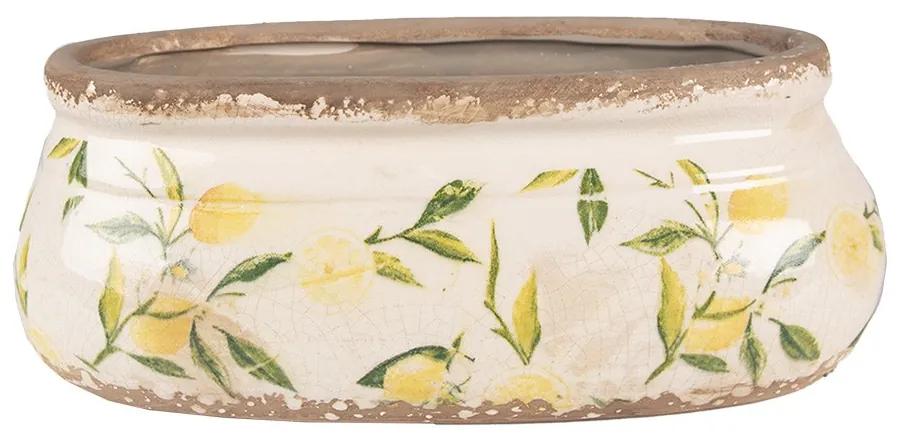 Béžový keramický oválný obal na květináč s citróny Lemonio L - 29*13*11 cm