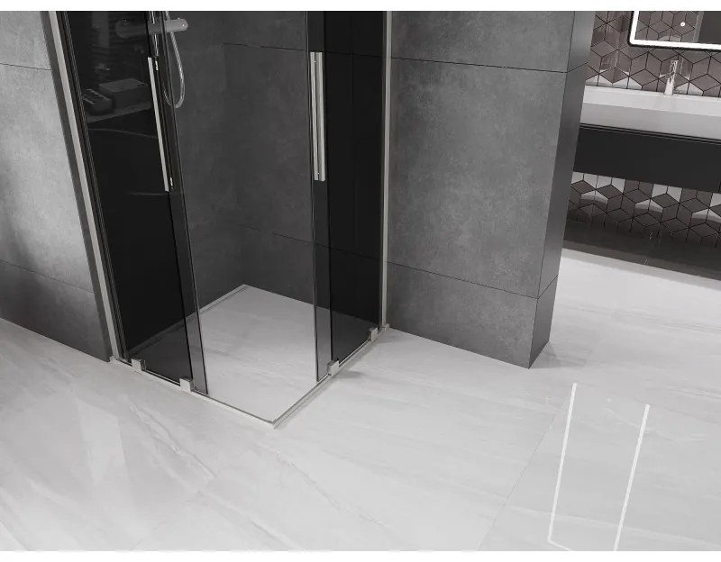 Mexen Velar Duo, sprchový kout s posuvnými dveřmi 100 x 100 cm, 8mm šedé sklo, broušená ocel, 871-100-100-42-97