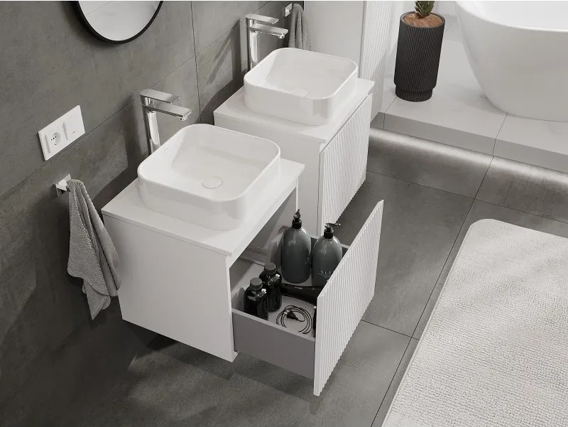 Mexen Rivel, koupelnová skříňka 50 cm s pracovní deskou, 1 zásuvka, drážkovaná, bílá matná, 91A20-05047-1-BFC01