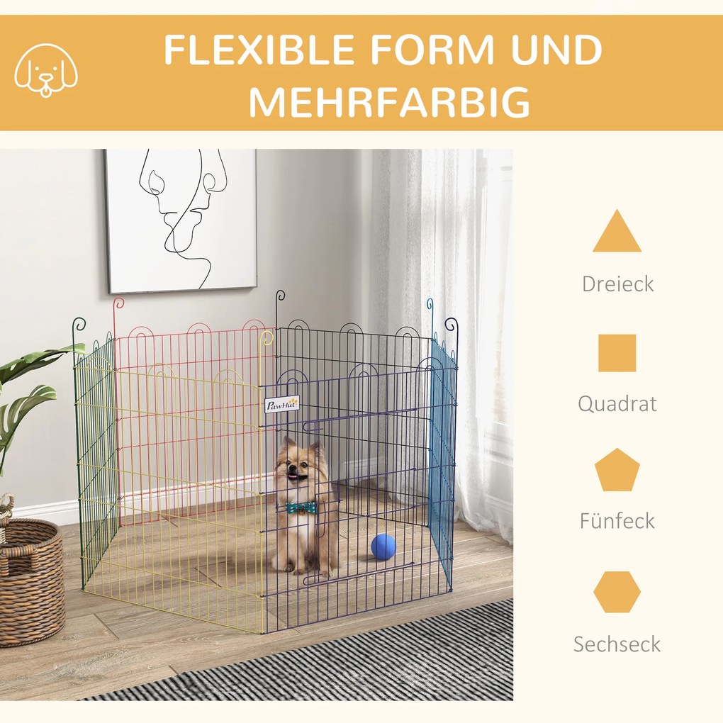 PawHut ohrádka pro štěňata 6dílná 60 cm ohrádka pro štěňata DIY ohrádka s kovovými dvířky barevná pro domácí zvířata