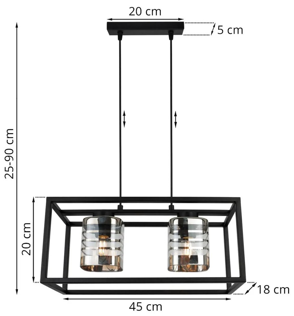 Závěsné svítidlo HELIX CAGE, 2x skleněné stínítko se vzorem v kovovém rámu