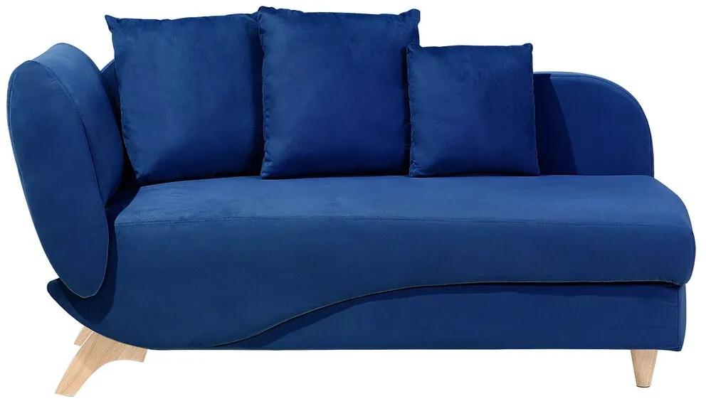 Sametová lenoška s úložným prostorem modrá levostranná MERI Beliani