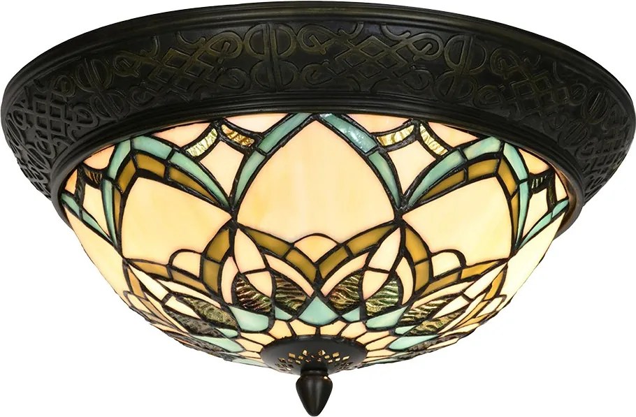 Béžovo-hnědá stropní lampa Tiffany Delafosse - Ø 37*19 cm E14/ 2*40W