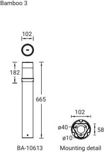 LGM BA-10613-O-30-01 Venkovní sloupkové svítidlo BAMBOO 3 černé 3000K 15W 474lm IP65 RAL9011 kryt opal vč.A107091(zemní držák) - LIGMAN