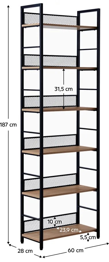 Kondela Regál, černá/dub, KELER TYP 3