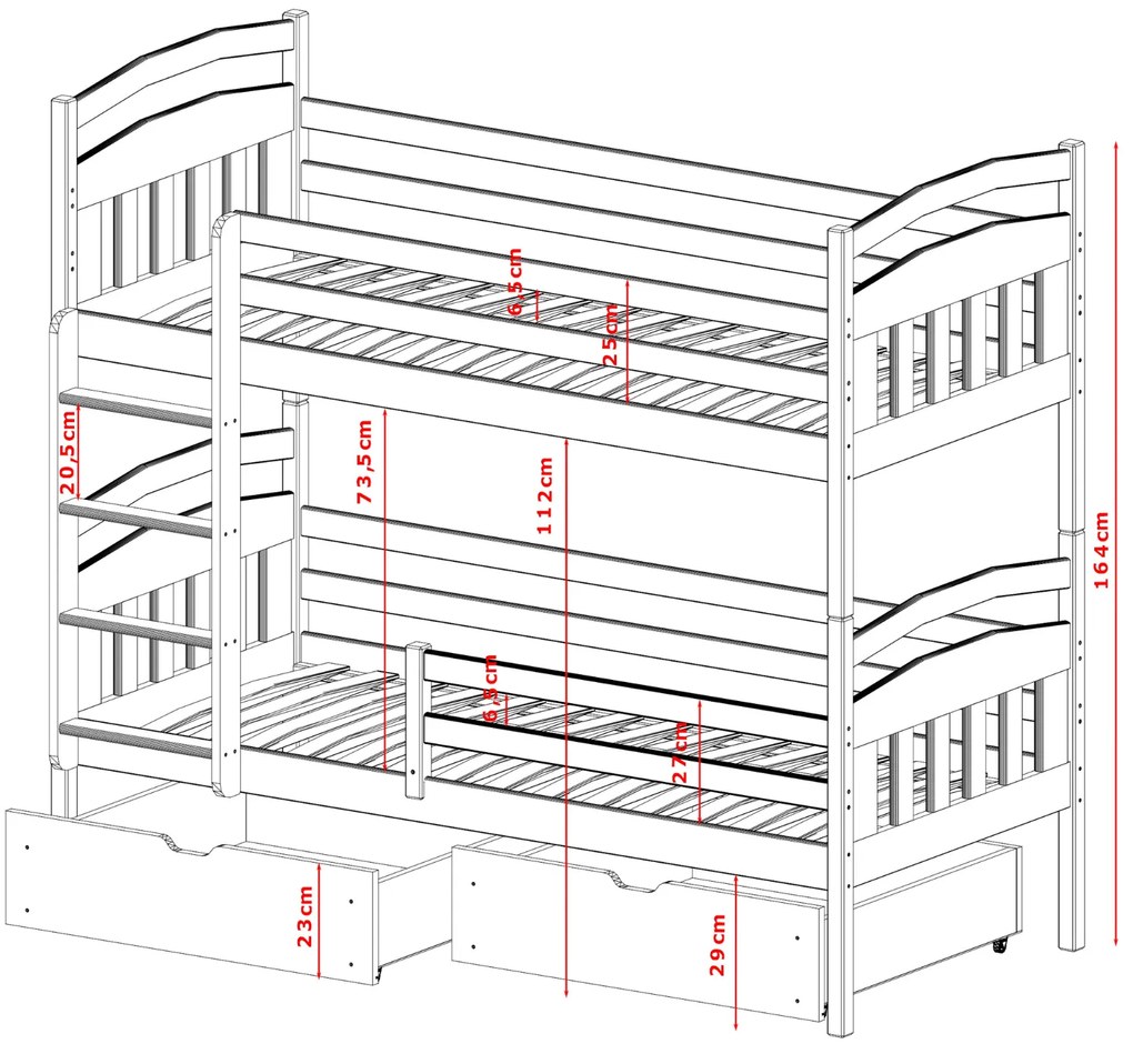Legno Dětská patrová postel Gabriel šedá Rozměr (cm): 80x180