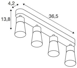 SLV Puri 2.0 Cone, šedé nástěnné/stropní svítidlo 4xGU10, délka 36,5cm