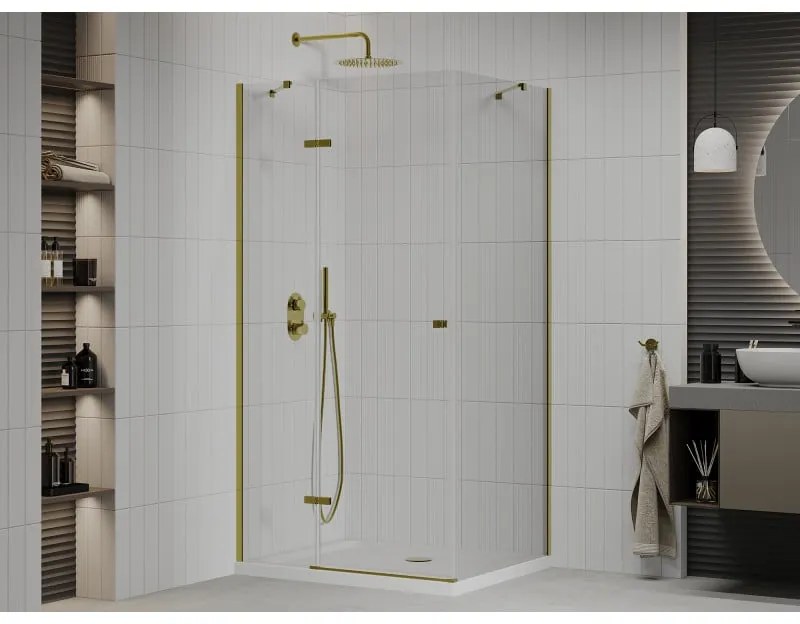 Mexen Roma sprchový kout 80 x 70 cm, 6mm sklo, zlatý profil-čiré sklo + slim sprchová vanička 5cm, 854-080-070-50-00-4010