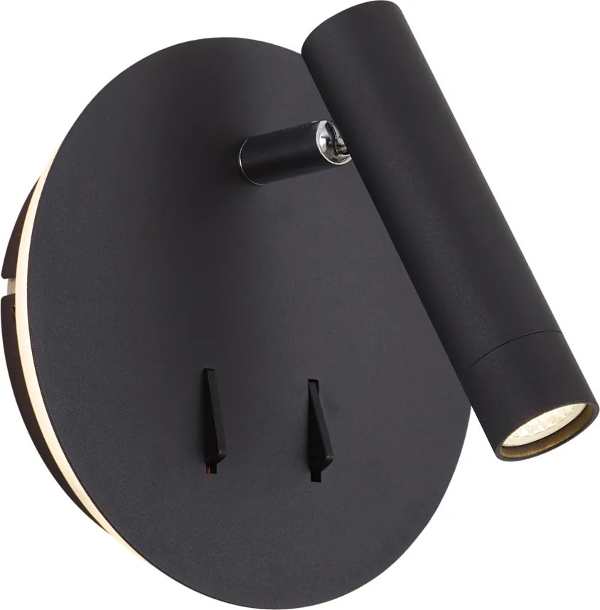 Moderní černá nástěnná lampa vč. LED s USB-C - Croft