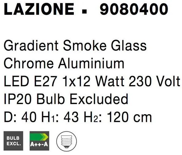 Nova Luce Závěsné svítidlo LAZIONE kouřové sklo, 40cm, E27 1x12W