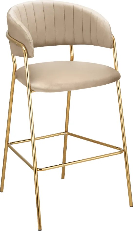 Designová barová židle PREMIN - béžová Velvet látka / zlatý chrom