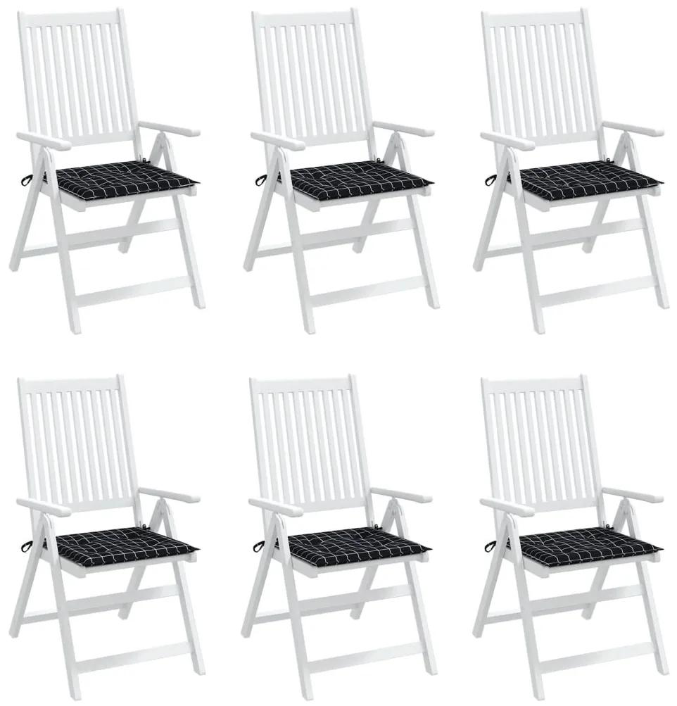 Podušky na zahradní židli 6 ks černé kárované 50x50x3 cm textil - Default Title