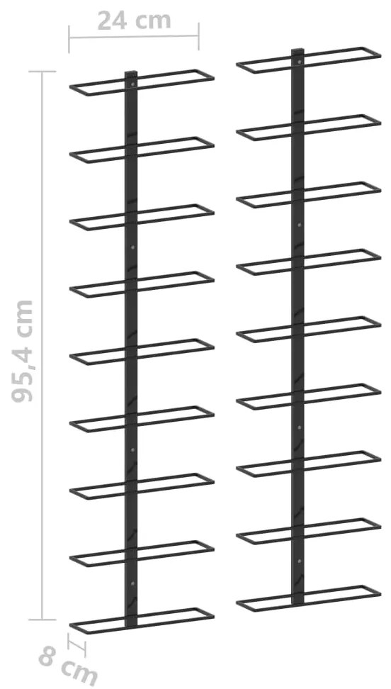 vidaXL Marketos Nástěnný stojan na víno na 18 lahví 2 ks černý železo