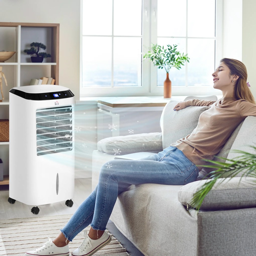 HOMCOM Mobilní klimatizace 600W pro místnosti do 20m² s 8h časovačem, zvlhčováním a chlazením vodou, přenosná klimatizace z ABS 38,2x31,6x76cm | Aoso…