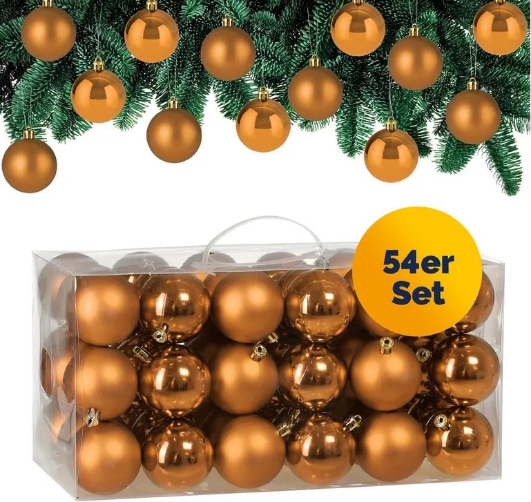 Vánoční koule měď 54dílný in matné & lesklé