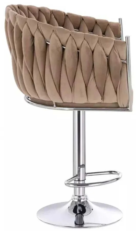 LuxuryForm DESIGN Barová židle NORDEN VELUR na stříbrné kulaté podstavě - latte