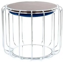 Odkládací stolek / Pouf Comfortable 110 tmavě modrá / stříbrná