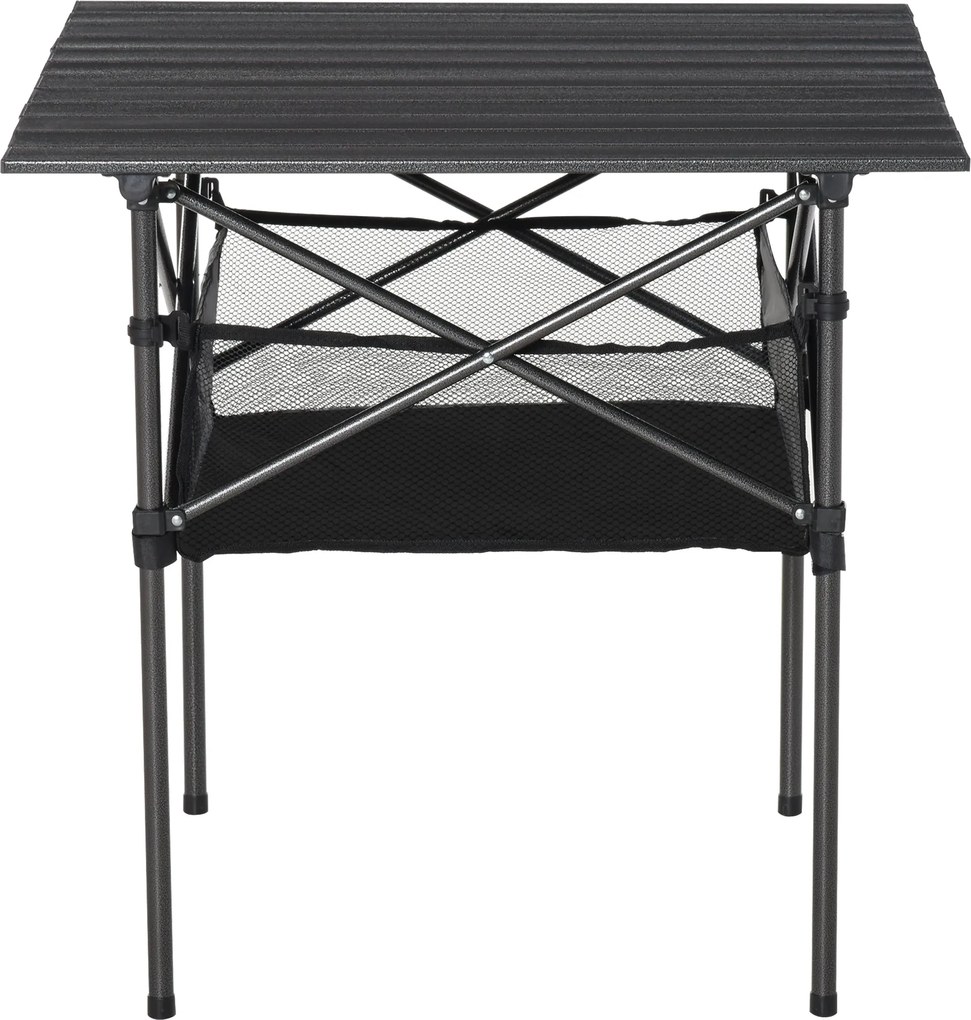 Folding Aluminum Camping Table Outsunny - Skladací stůl s mřížkovou taškou, přenosný piknikový stůl na kempování, zahradní party a balkon, černý 70 x