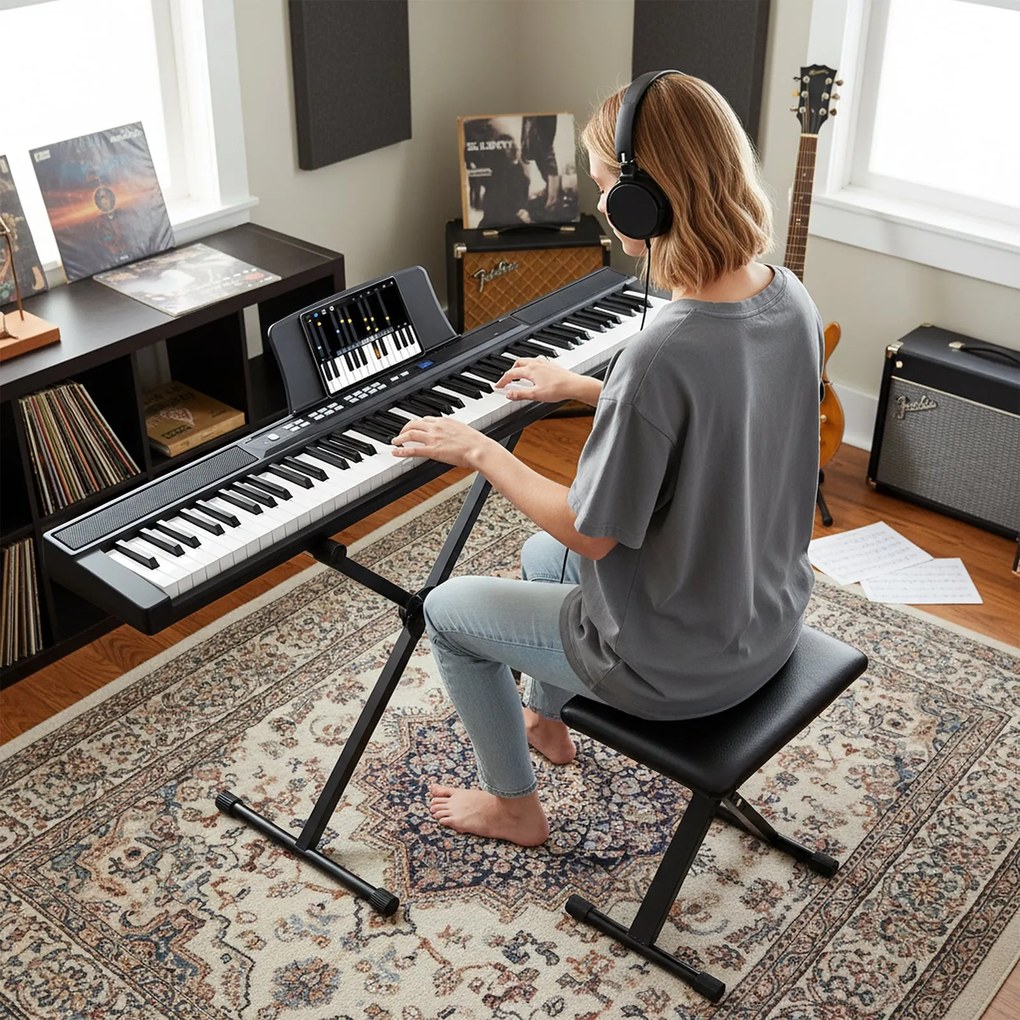 Costway 88 Keys Electric Piano s nastavitelným stojanem a stoličkou a Sustain