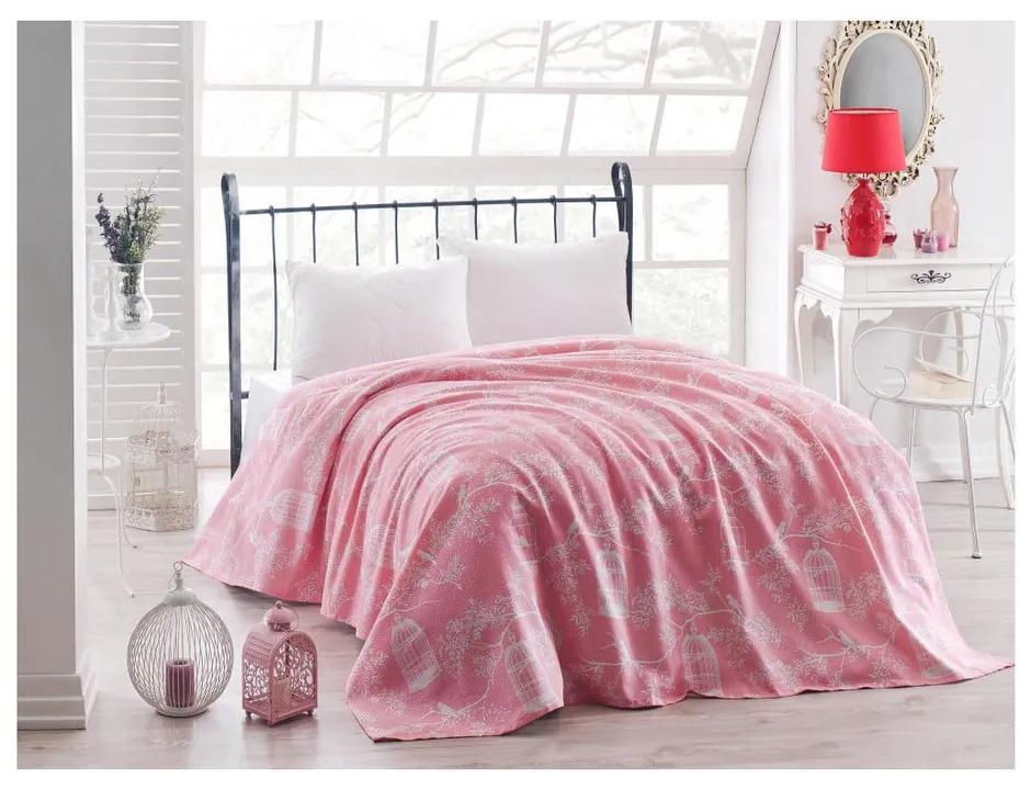 Růžový lehký přehoz přes postel Samyel, 200 x 235 cm