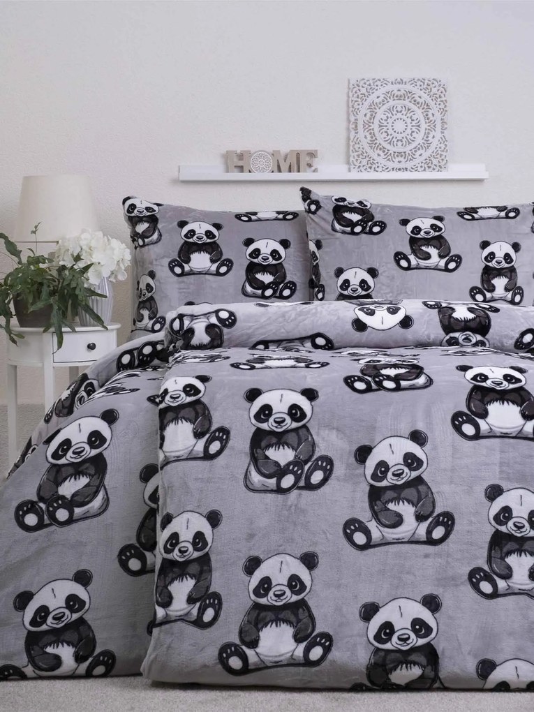 MK Lůžkoviny Prodloužené mikroplyšové povlečení Exclusive - Panda 140 × 220 cm, 70 x 90 cm