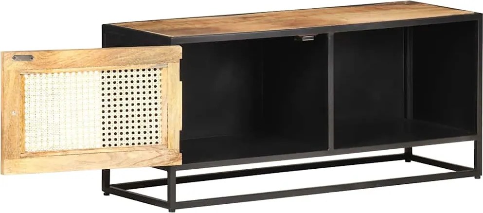 TV stolek 90x30x40 cm hrubý masivní mangovník a přírodní rákos 323144