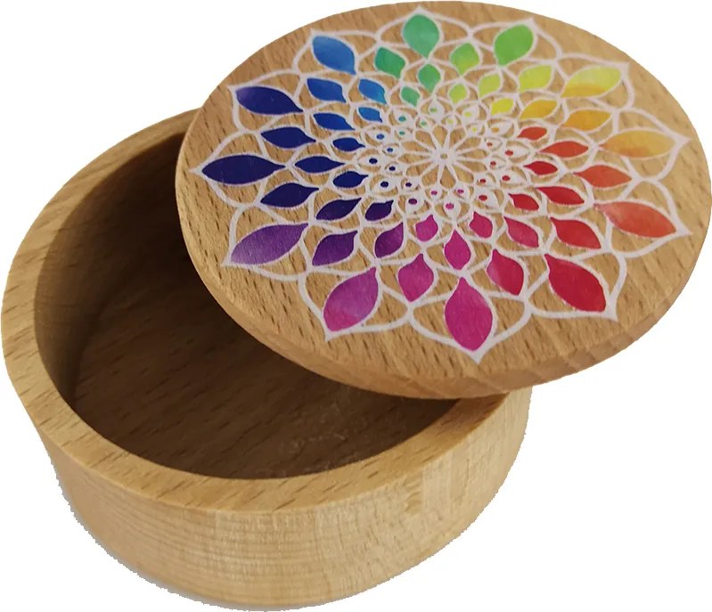 AMADEA Dřevěná krabička kulatá mandala, masivní dřevo, 8 cm, český výrobek