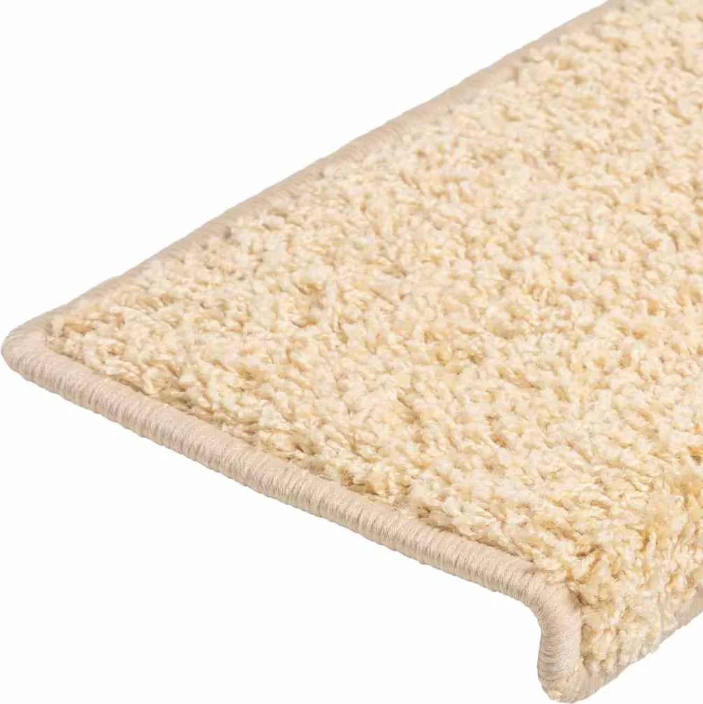 Schodové rohože 10 ks 65 x 21 x 4 cm krémové s obdélníkovým okrajem 149823