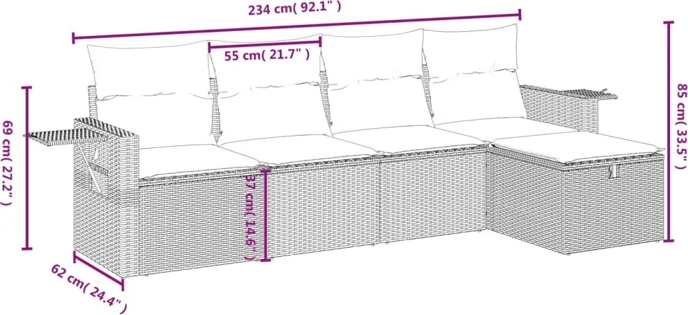 5dílná zahradní sedací souprava s poduškami šedá polyratan 3263776