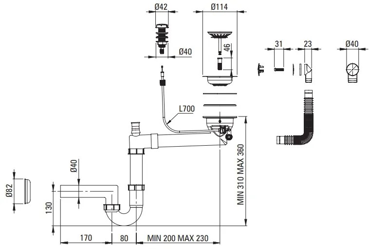 Deante Andy Flush 78 kuchyňský dřez s odkapávačem, šedá