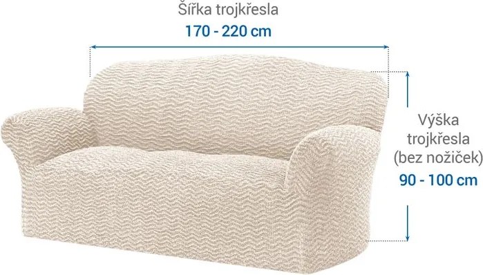 Bielastické potahy CRISTINA smetanová trojkřeslo (š. 170 - 220 cm)