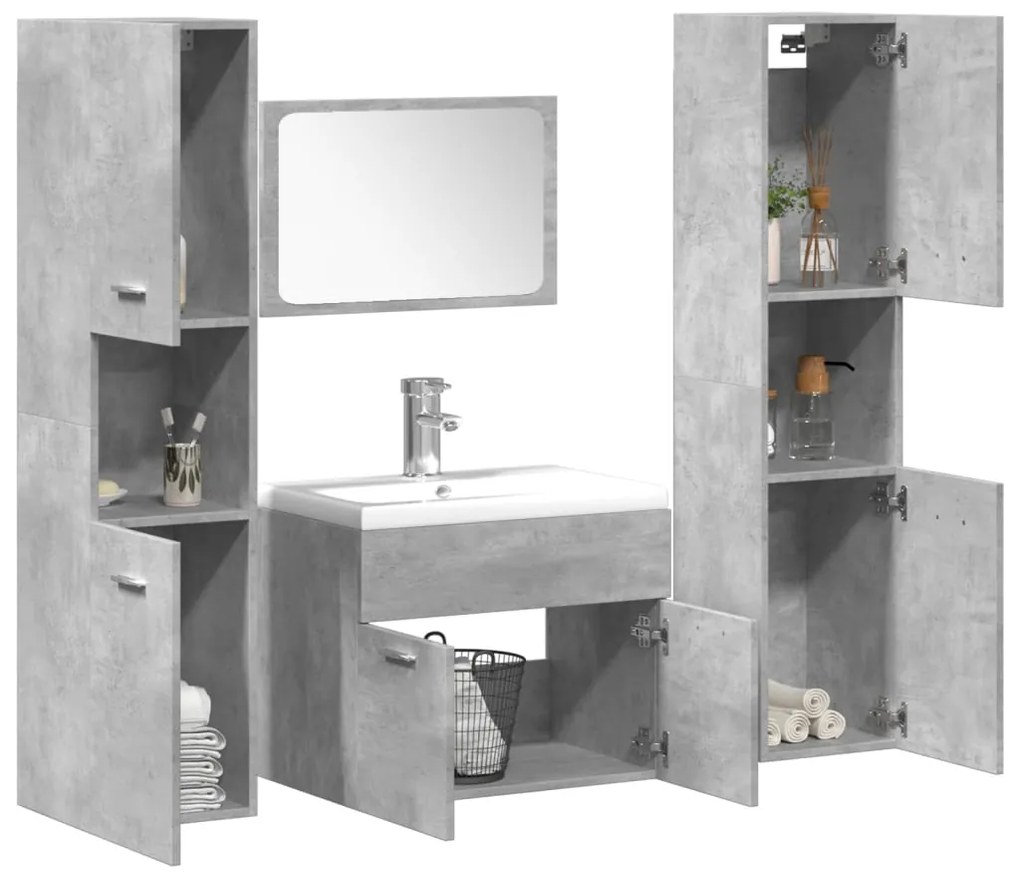 4dílný set koupelnového nábytku betonově šedý kompozitní dřevo 3324886